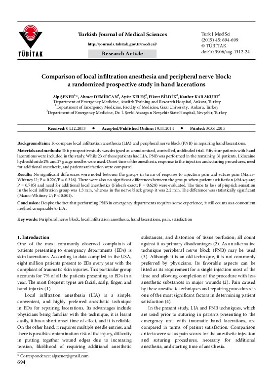 (PDF) Comparison of local infiltration anesthesia and peripheral nerve ...