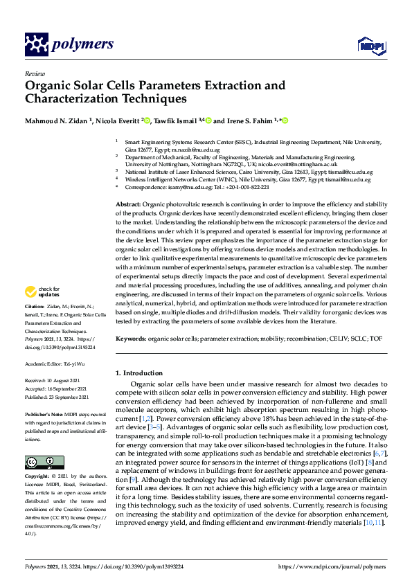 (PDF) Organic Solar Cells Parameters Extraction and Characterization Techniques