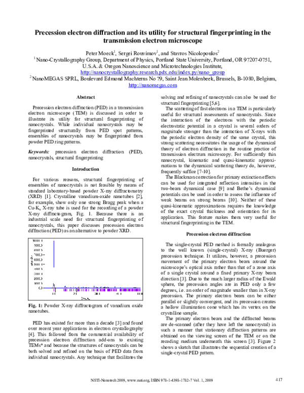Pdf Precession Electron Diffraction And Its Utility For Structural Fingerprinting In The