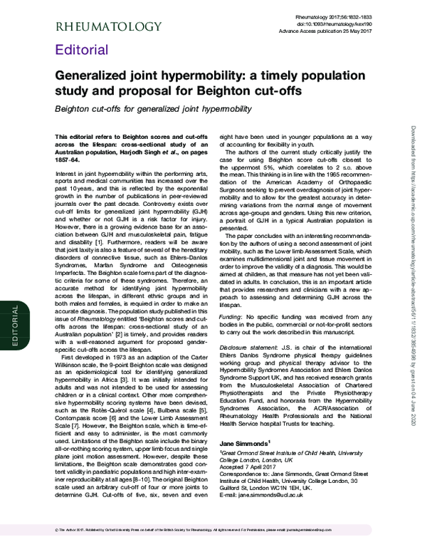 (PDF) Generalized joint hypermobility: a timely population study and ...