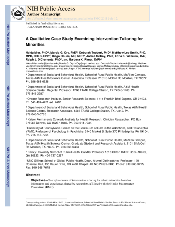 (PDF) A Qualitative Case Study Examining Intervention Tailoring for ...