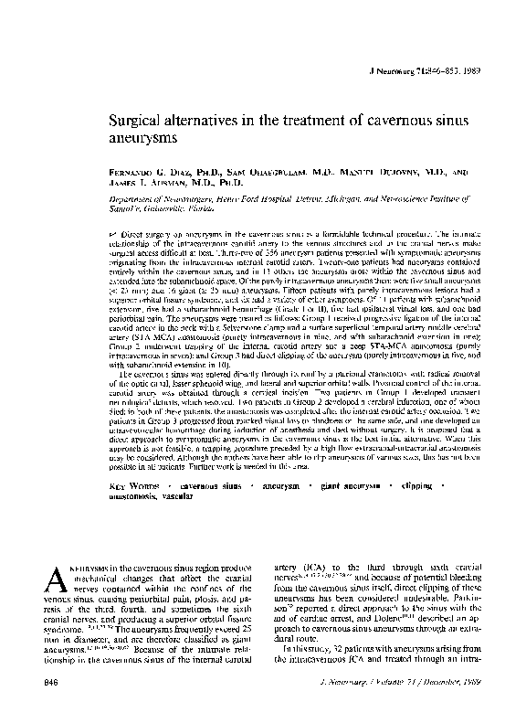 (PDF) Surgical alternatives in the treatment of cavernous sinus ...