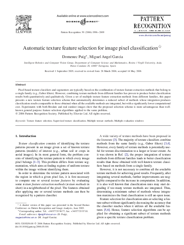 Pdf Automatic Texture Feature Selection For Image Pixel Classification