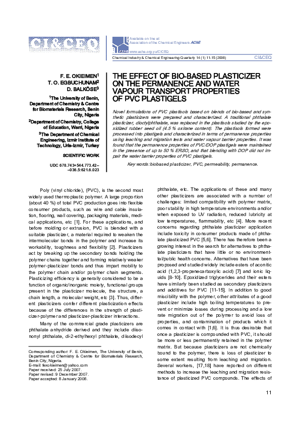 (PDF) The effect of bio-based plasticizer on the permanence and water ...