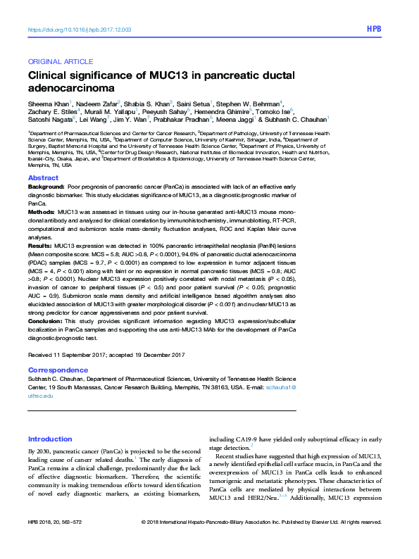 (PDF) Clinical significance of MUC13 in pancreatic ductal adenocarcinoma