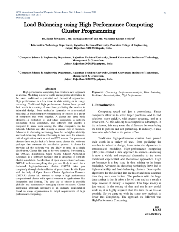 Pdf Load Balancing Using High Performance Computing Cluster Programming