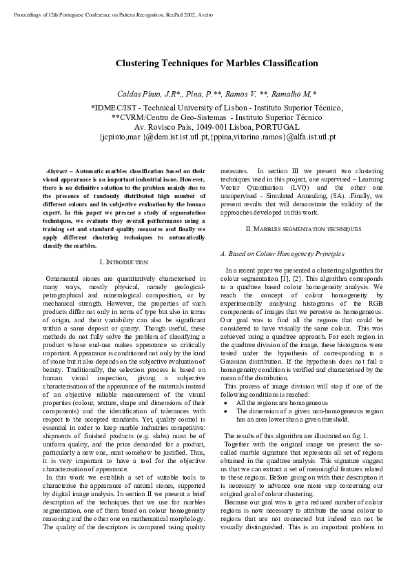 (PDF) Marble Classification Using Clustering Techniques