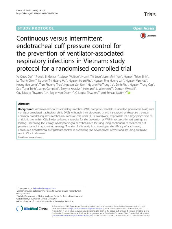 (PDF) Continuous versus intermittent endotracheal cuff pressure control ...
