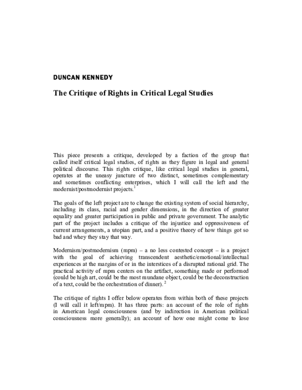 (PDF) The critique of rights in critical legal studies