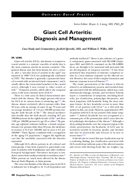 (PDF) Giant cell arteritis: diagnosis and management