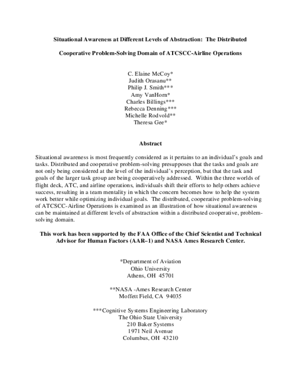 (PDF) Situational Awareness at Different Levels of Abstraction: The ...