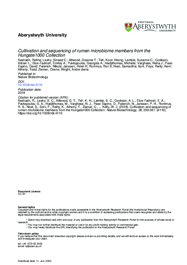(PDF) Cultivation and sequencing of rumen microbiome members from the ...
