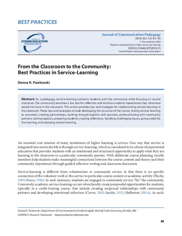 (PDF) From the Classroom to the Community: Best Practices in Service ...