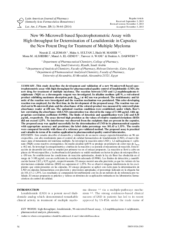(PDF) New 96-Microwell-based Spectrophotometric Assay with High-throughput for Determination of ...