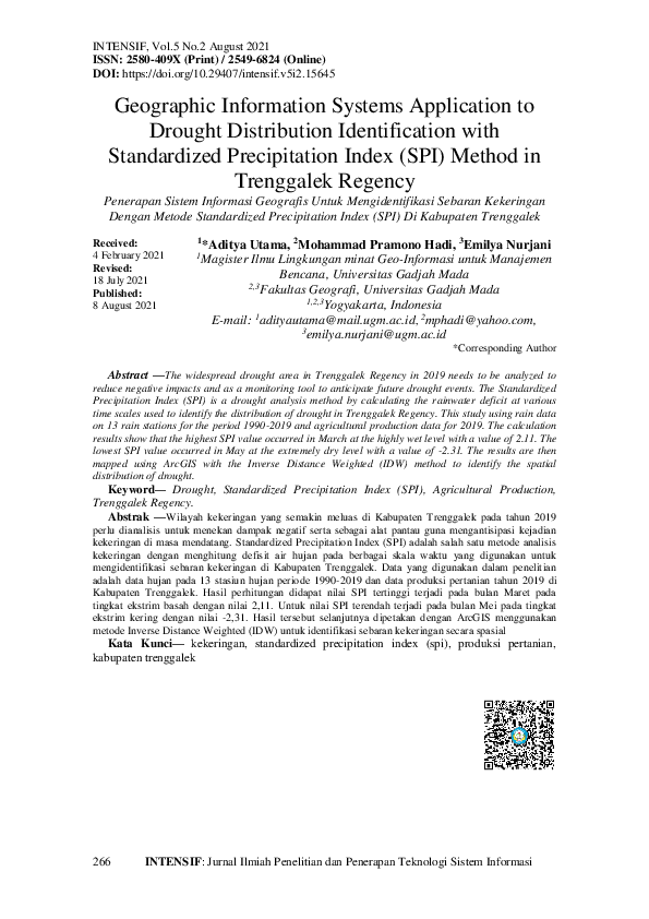 (PDF) Geographic Information Systems Application to Drought Distribution Identification with ...