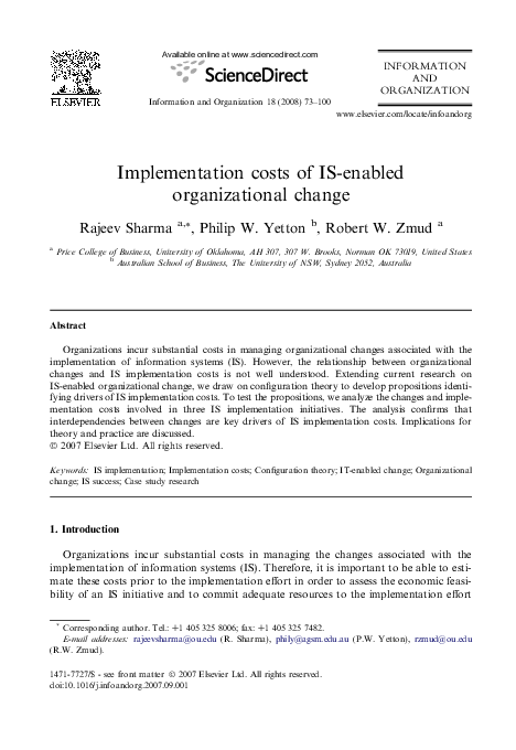 (PDF) Implementation costs of IS-enabled organizational change | Philip ...