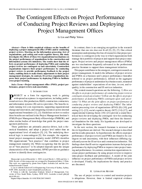 (PDF) The Contingent Effects on Project Performance of Conducting ...