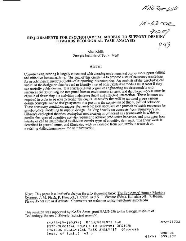 (PDF) Requirements for psychological models to support design: Toward ...