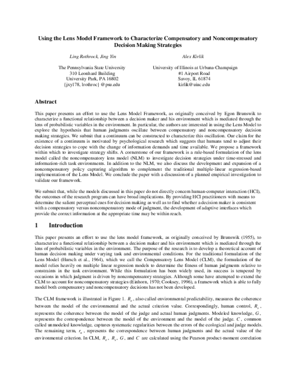 (PDF) Using the Lens Model Framework to Characterize Compensatory and ...