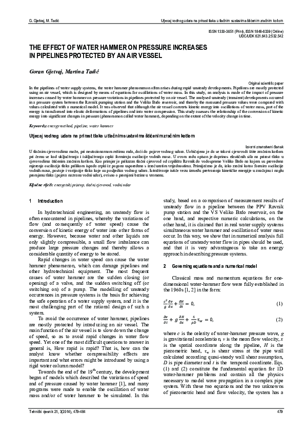 (PDF) The effect of water hammer on pressure increases in pipelines ...