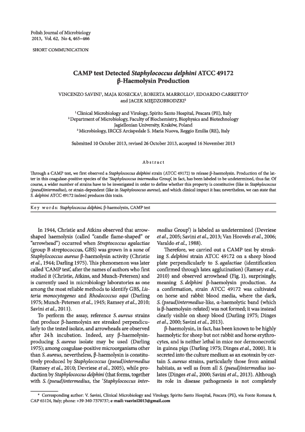 (PDF) CAMP test detected Staphylococcus delphini ATCC 49172 beta ...