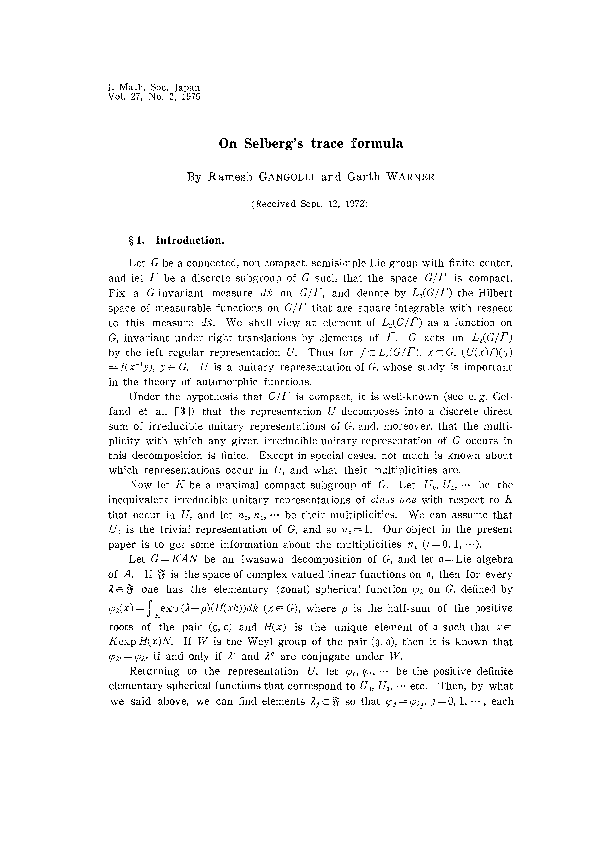 (PDF) On Selberg's trace formula