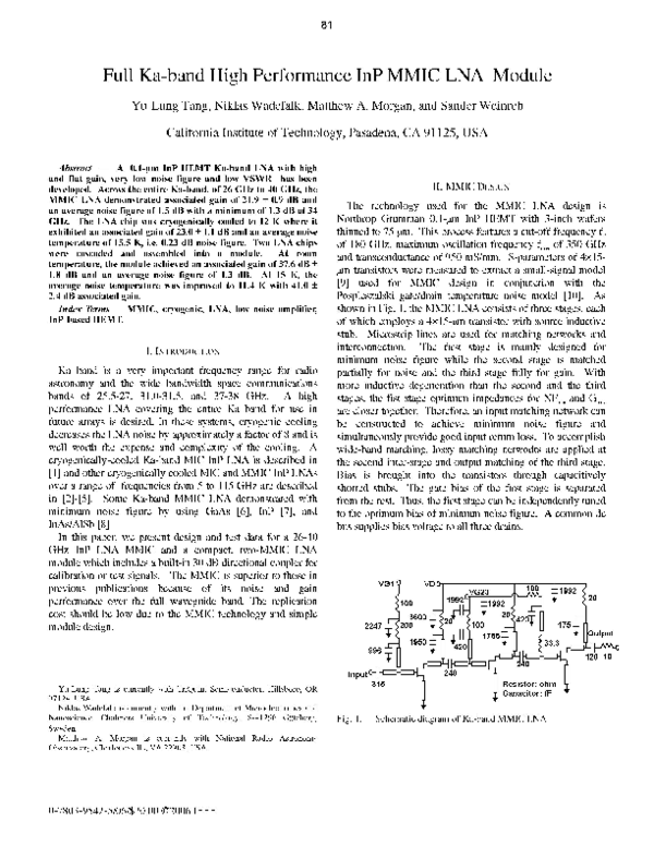 (PDF) Full Ka-band high performance InP MMIC LNA module