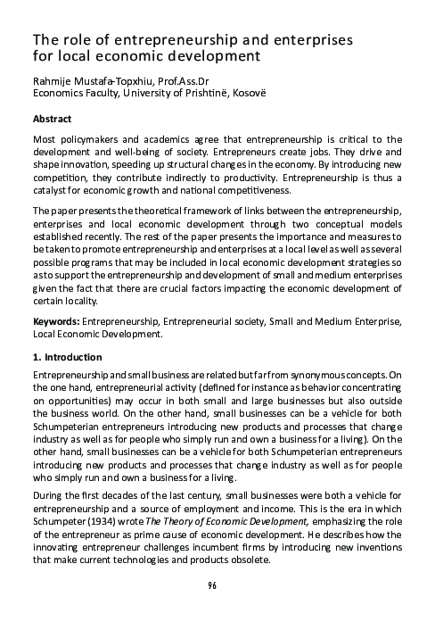 (PDF) The role of entrepreneurship and enterprises for local economic ...