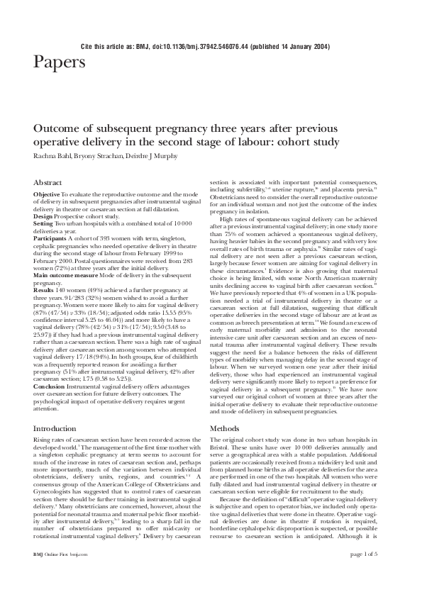 (PDF) Outcome of subsequent pregnancy three years after previous ...