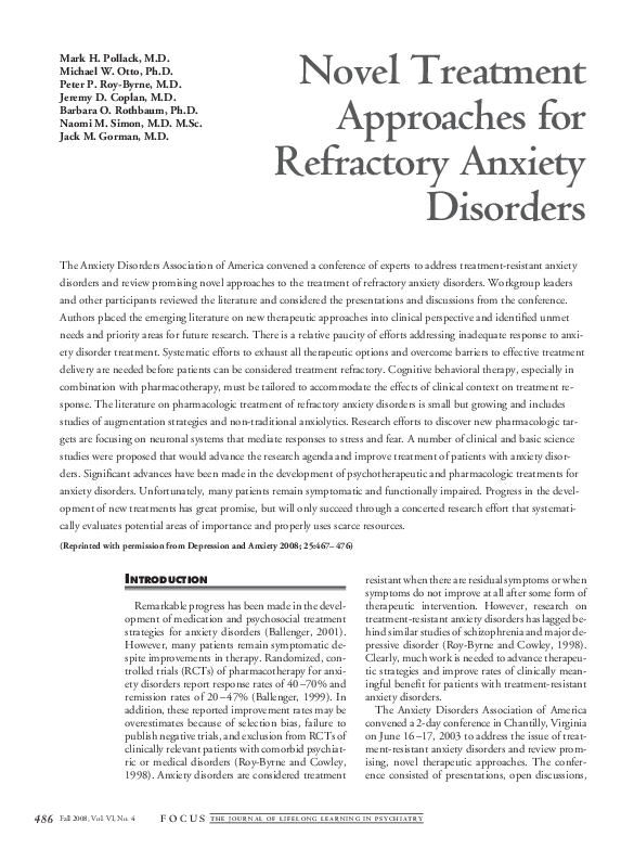 (PDF) Novel treatment approaches for refractory anxiety disorders