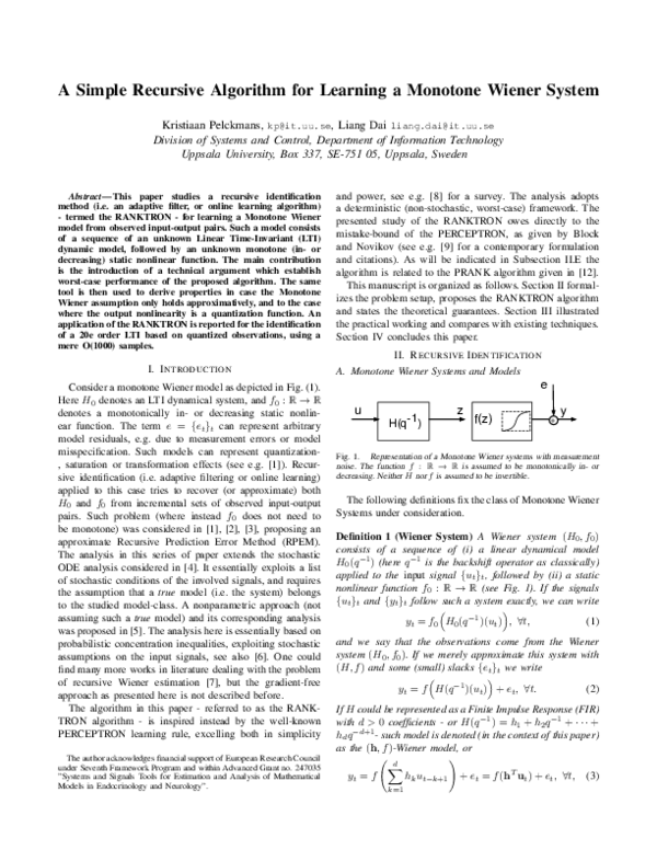 (PDF) A simple recursive algorithm for learning a Monotone Wiener system