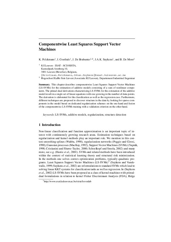 (PDF) Componentwise Least Squares Support Vector | Kristiaan Pelckmans - Academia.edu