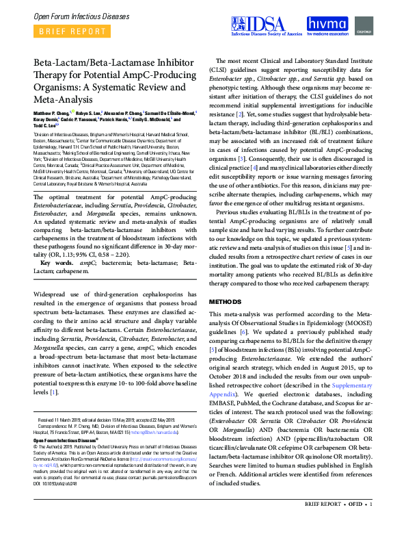 (PDF) Beta-Lactam/Beta-Lactamase Inhibitor Therapy for Potential AmpC ...