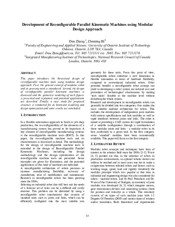 Pdf Development Of Reconfigurable Parallel Kinematic Machines Using Modular Design Approach