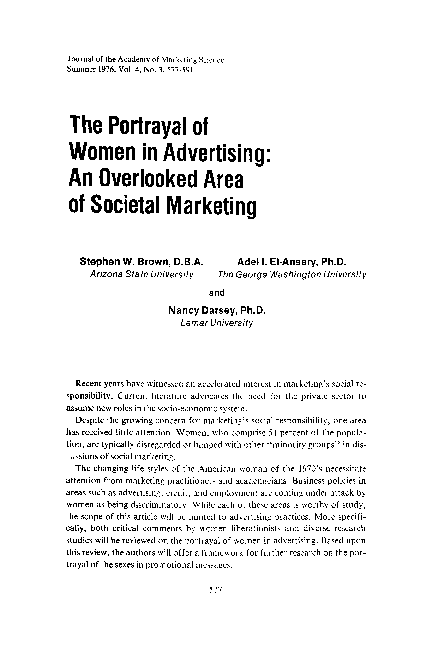 (PDF) The portrayal of women in advertising: An overlooked area of ...