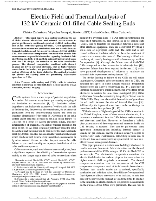 (PDF) Electric Field and Thermal Analysis of 132 kV Ceramic Oil-filled ...