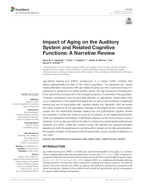 (PDF) Impact of Aging on the Auditory System and Related Cognitive ...
