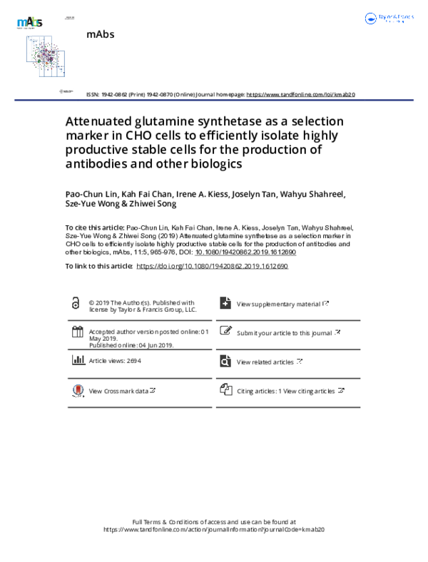 (PDF) Attenuated glutamine synthetase as selection marker in CHO cells ...