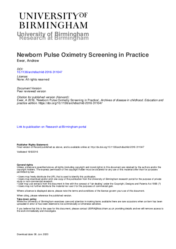 (PDF) Newborn pulse oximetry screening in practice
