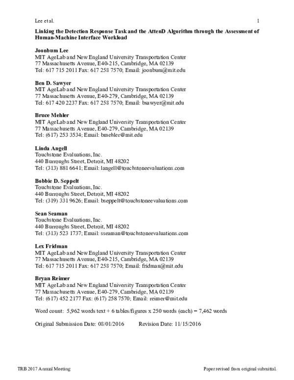Pdf Linking The Detection Response Task And The Attend Algorithm Through Assessment Of Human