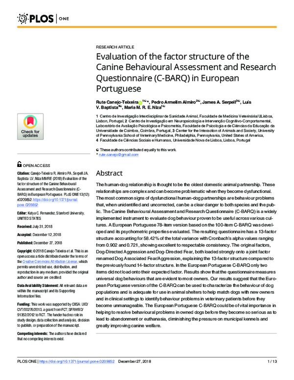 (PDF) Evaluation of the factor structure of the Canine Behavioural ...