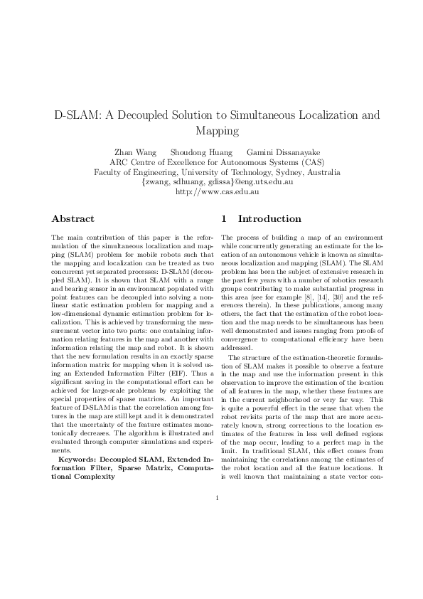 Pdf D Slam A Decoupled Solution To Simultaneous Localization And Mapping