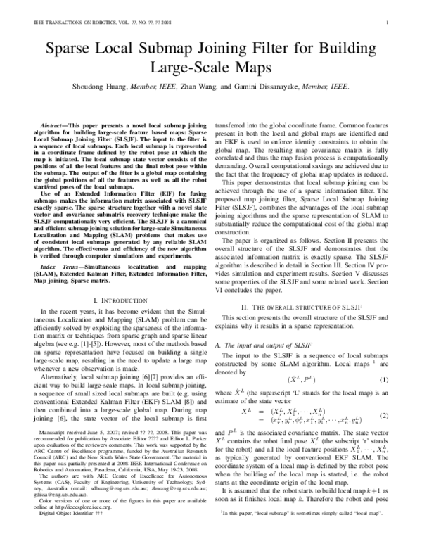 Pdf Sparse Local Submap Joining Filter For Building Large Scale Maps Shoudong Huang
