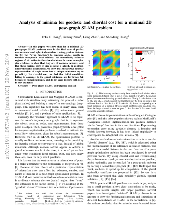 (PDF) Analysis of Minima for Geodesic and Chordal Cost for a Minimal 2-D Pose-Graph SLAM Problem
