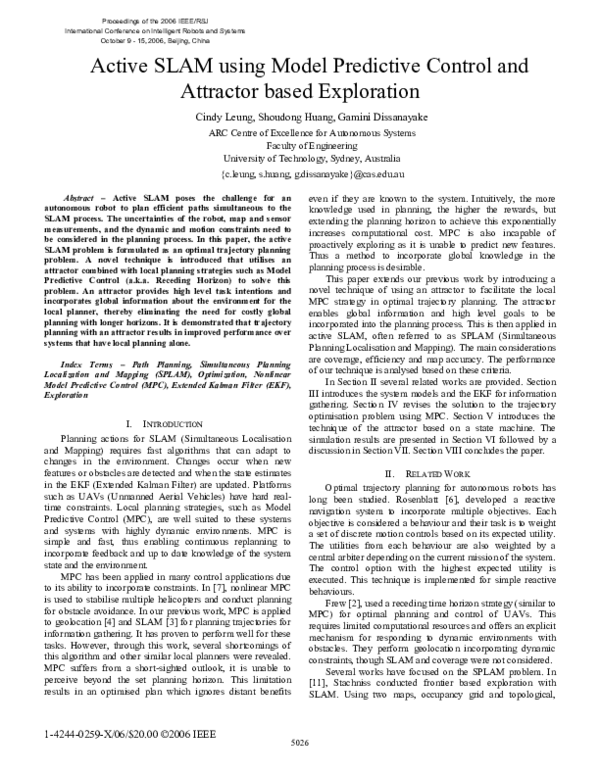 (PDF) Active SLAM using Model Predictive Control and Attractor based Exploration