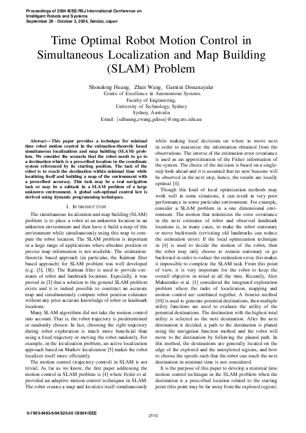 Pdf Time Optimal Robot Motion Control In Simultaneous Localization