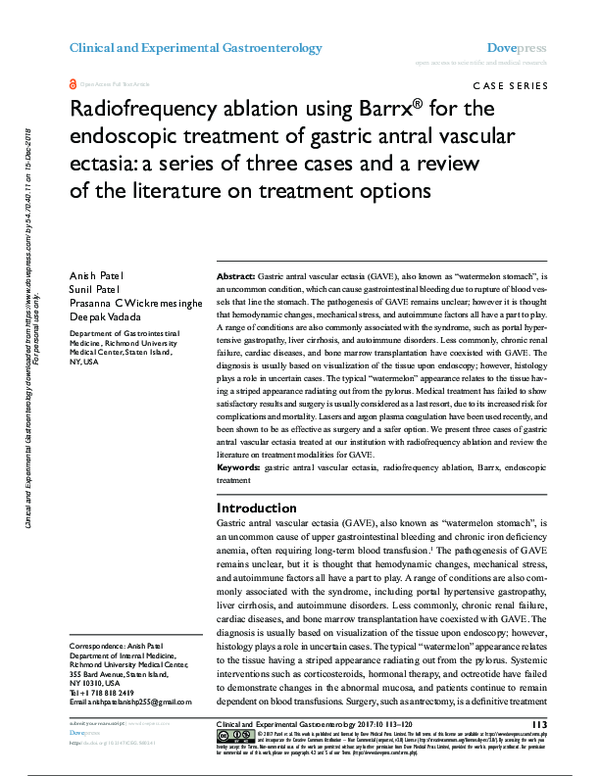(PDF) Radiofrequency ablation using Barrx(®) for the endoscopic ...