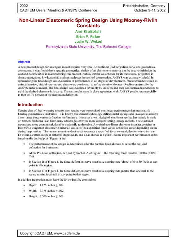 (PDF) Non-Linear Elastomeric Spring Design Using Mooney-Rivlin Constants