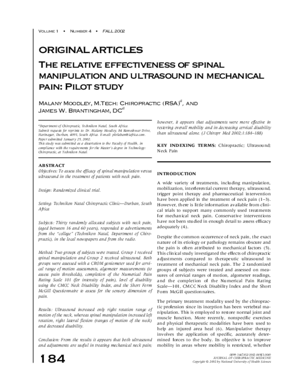 (PDF) The relative effectiveness of spinal manipulation and ultrasound ...