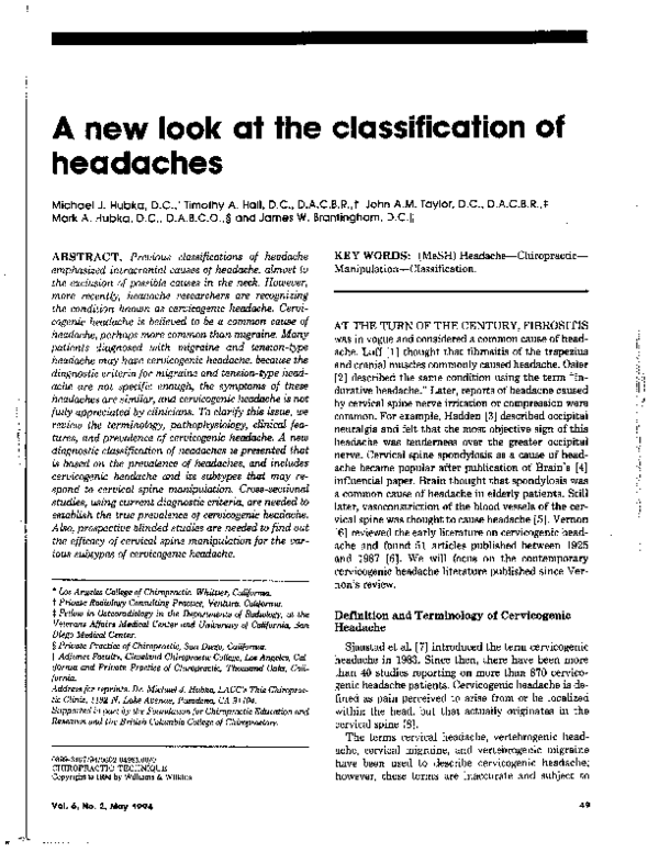 (PDF) A new look at the classification of headaches